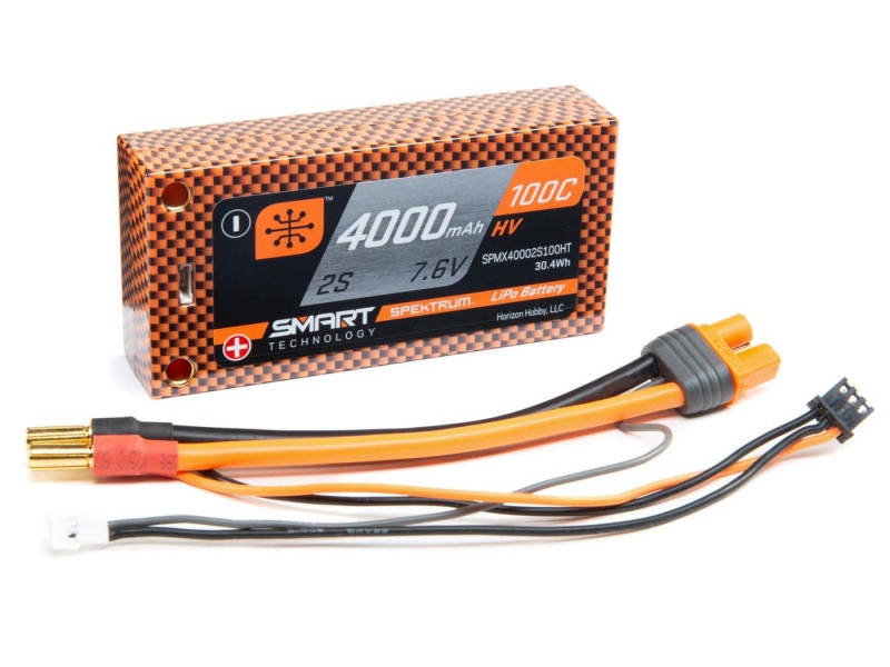 Spectrum - SPM 4000mAh 2S 7.6V 100C Smart HV LiPo Short 5mm Tubes O ...