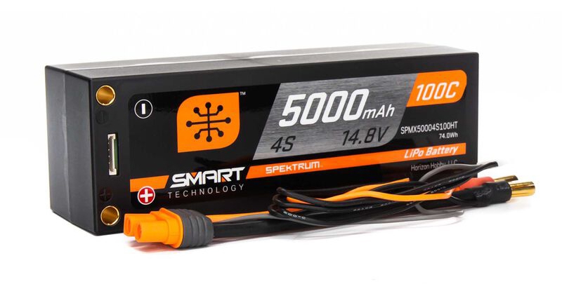 Spectrum - SPM 5000mAh 4S 14.8V 100C Smart LiPo Short; 5mm Tubes O ...